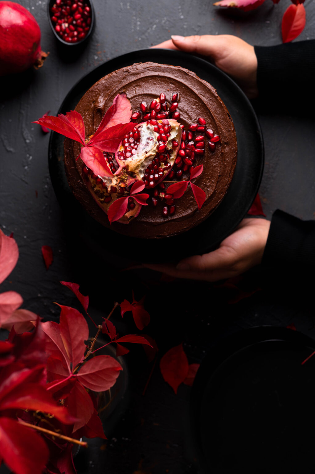 Σοκολατένιο Cake με Σοκολατένιο Frosting & Γαρνιτούρα από Ρόδι